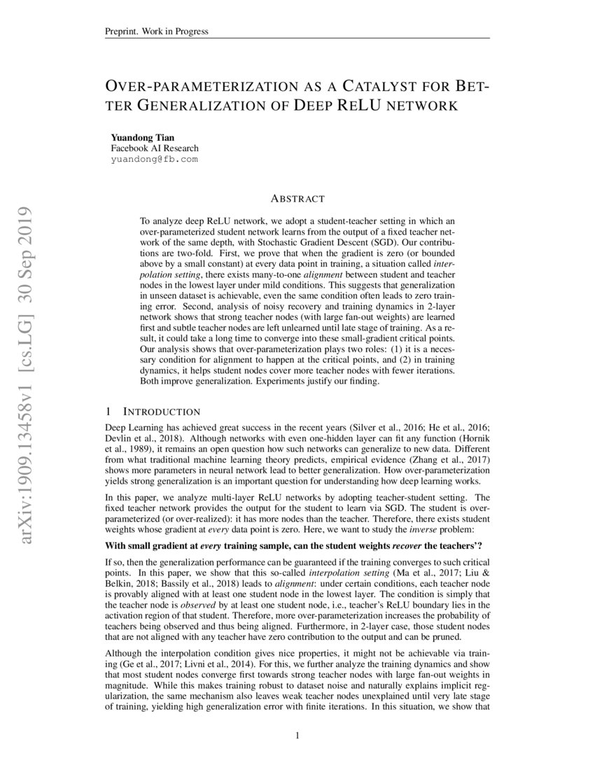 Over-parameterization as a Catalyst for Better Generalization of Deep ReLU network | DeepAI