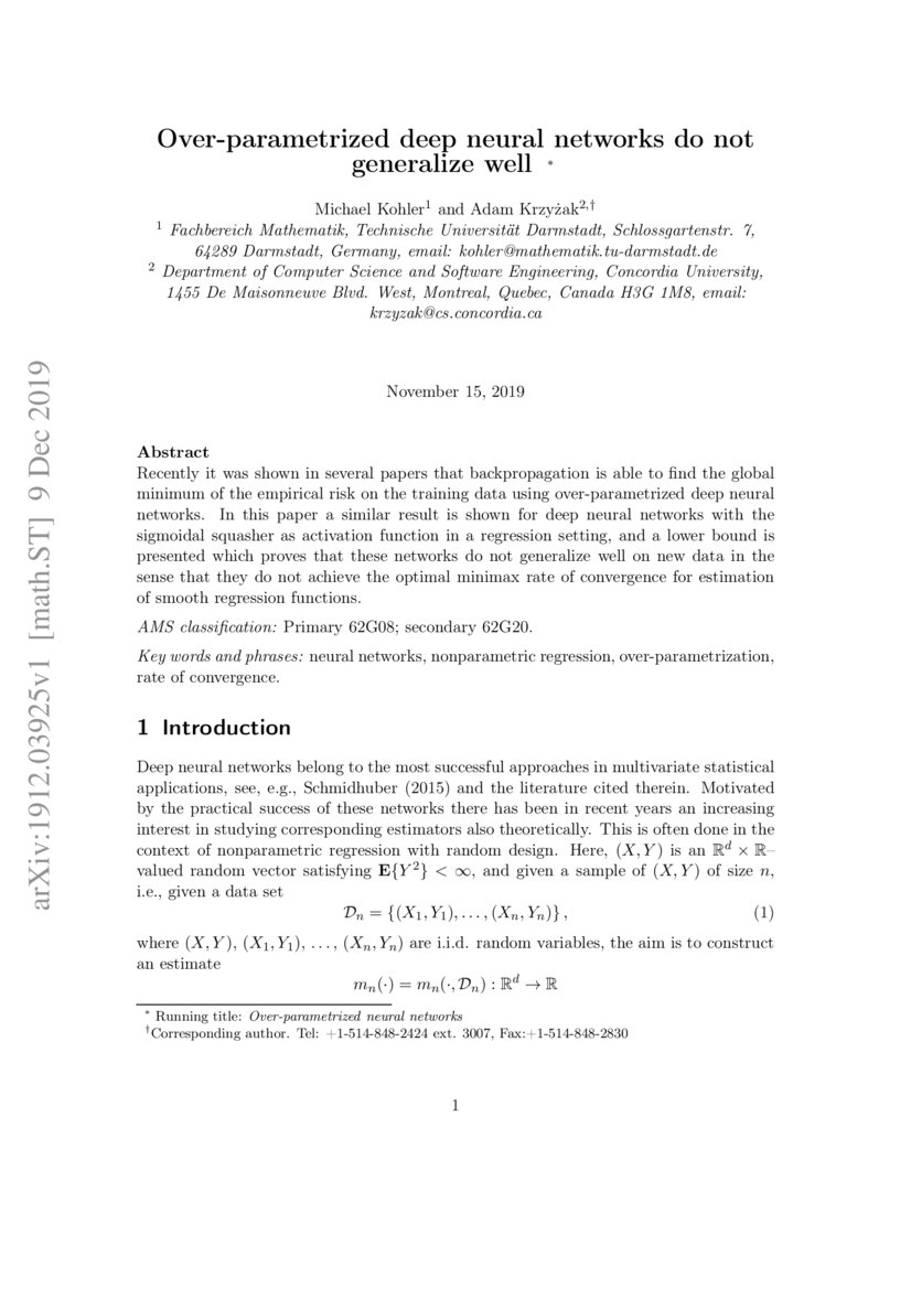 Over-parametrized deep neural networks do not generalize well | DeepAI