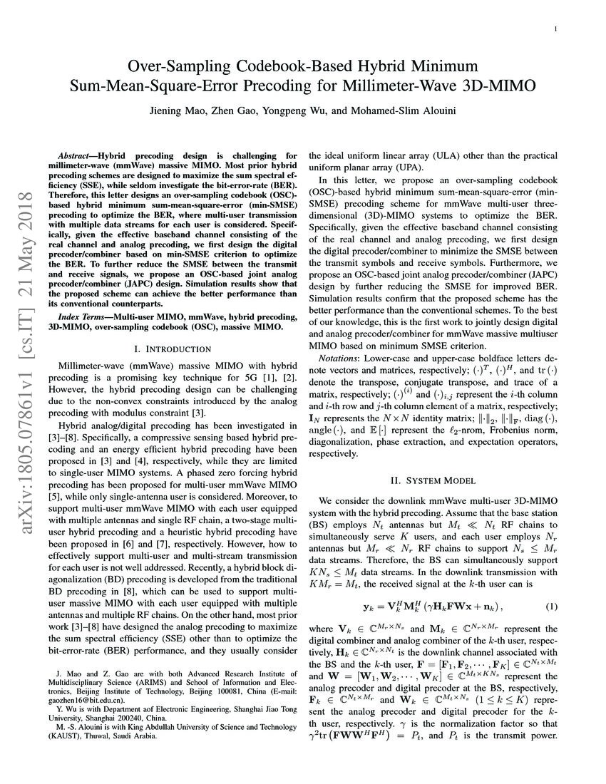 Over Sampling Codebook Based Hybrid Minimum Sum Mean Square Error Precoding For Millimeter Wave