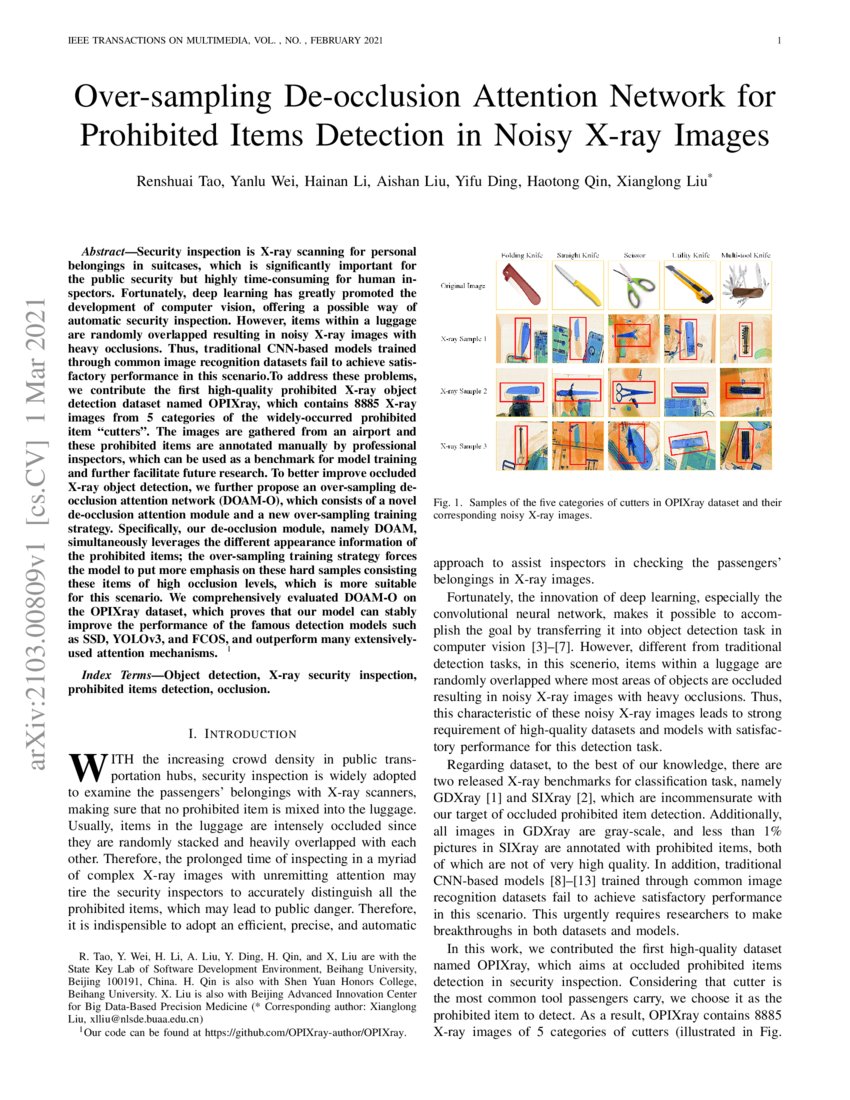 Over-sampling De-occlusion Attention Network for Prohibited Items Detection in Noisy X-ray ...