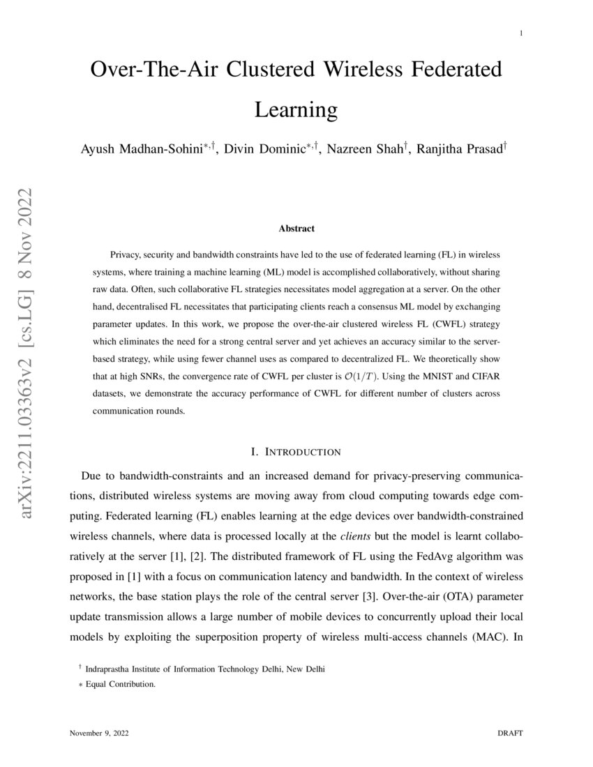 Over-The-Air Clustered Wireless Federated Learning | DeepAI Over-The-Air Clustered Wireless Federated Learning | DeepAI