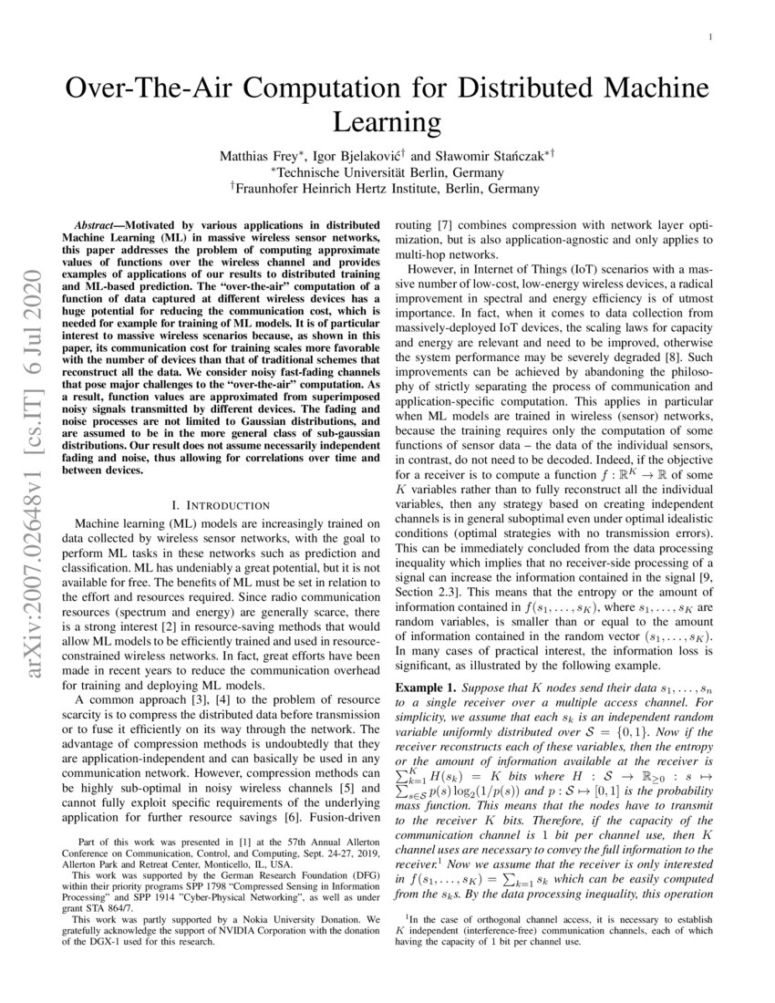 Over-The-Air Computation for Distributed Machine Learning | DeepAI Over-The-Air Computation for Distributed Machine Learning | DeepAI