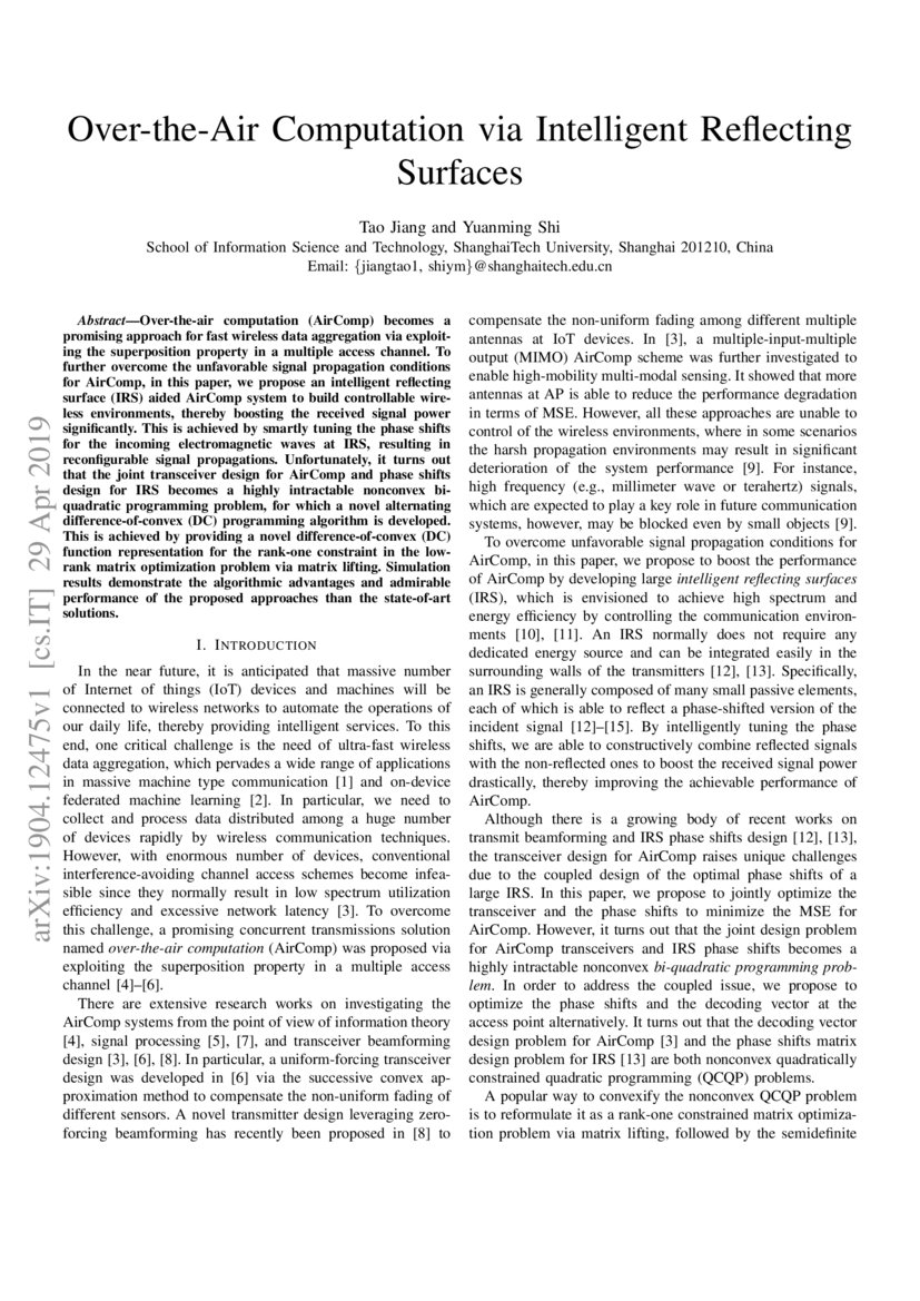 Over-the-Air Computation via Intelligent Reflecting Surfaces | DeepAI