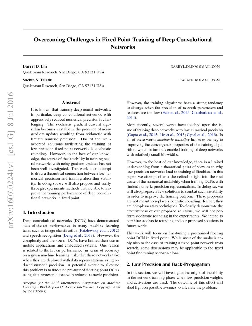 Overcoming Challenges in Fixed Point Training of Deep Convolutional ...