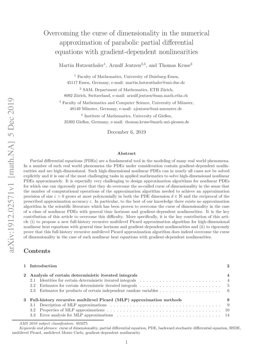 Overcoming The Curse Of Dimensionality In The Numerical Approximation Of Parabolic Partial