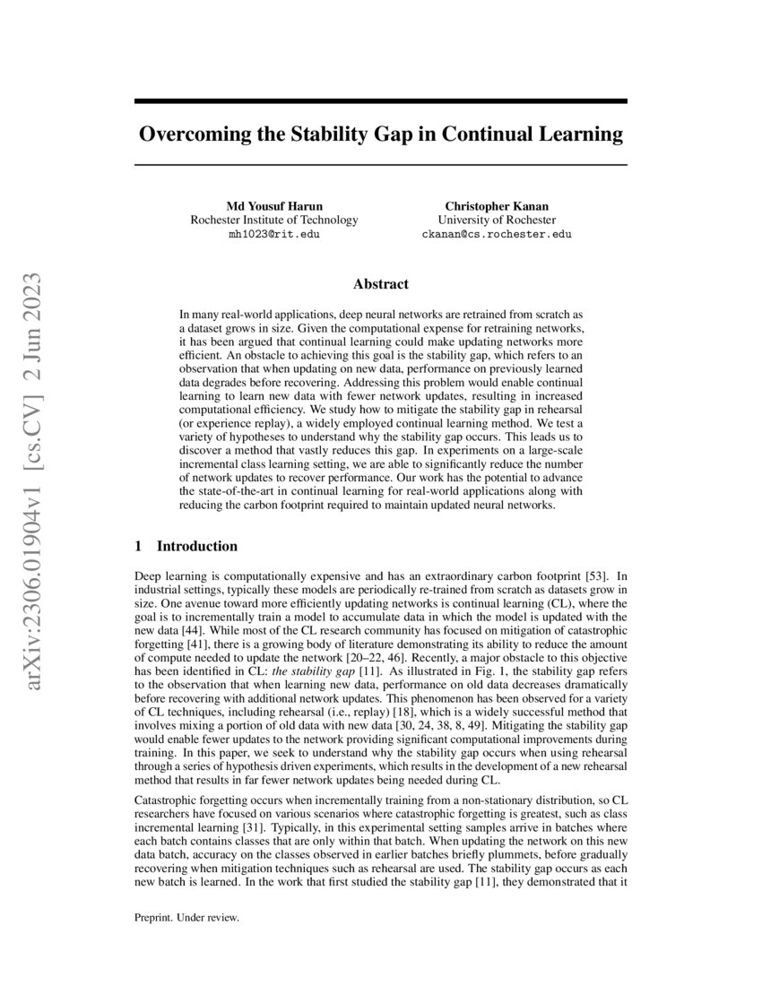 Overcoming the Stability Gap in Continual Learning | DeepAI