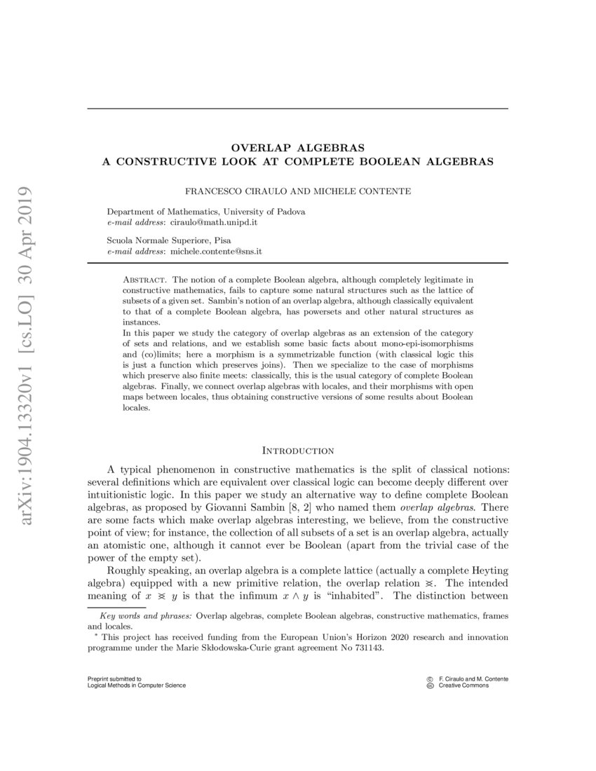 Overlap Algebras A Constructive Look At Complete Boolean Algebras Deepai