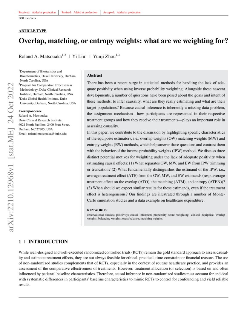 Overlap, matching, or entropy weights: what are we weighting for? | DeepAI