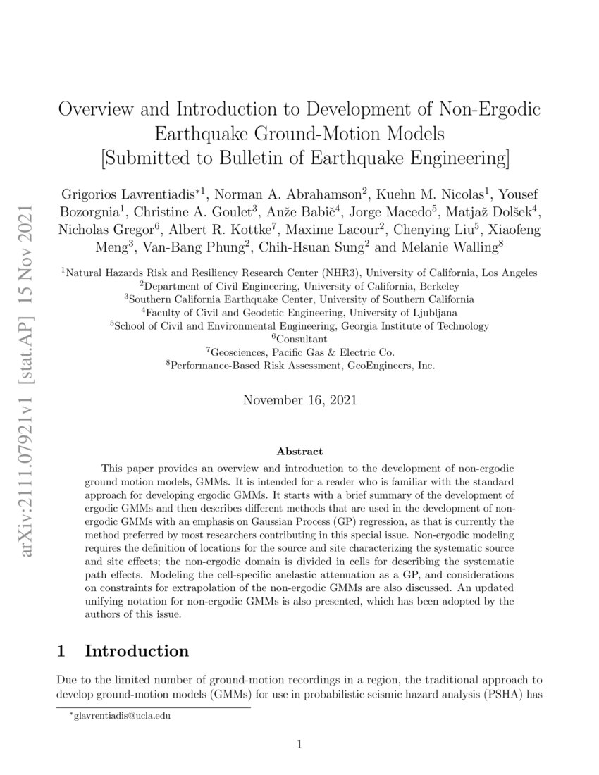 Overview and Introduction to Development of Non-Ergodic Earthquake ...