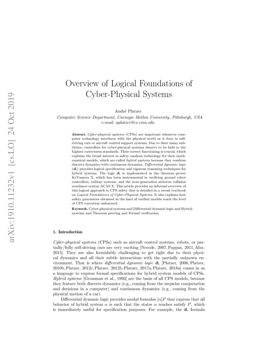 Overview of Logical Foundations of Cyber-Physical Systems | DeepAI