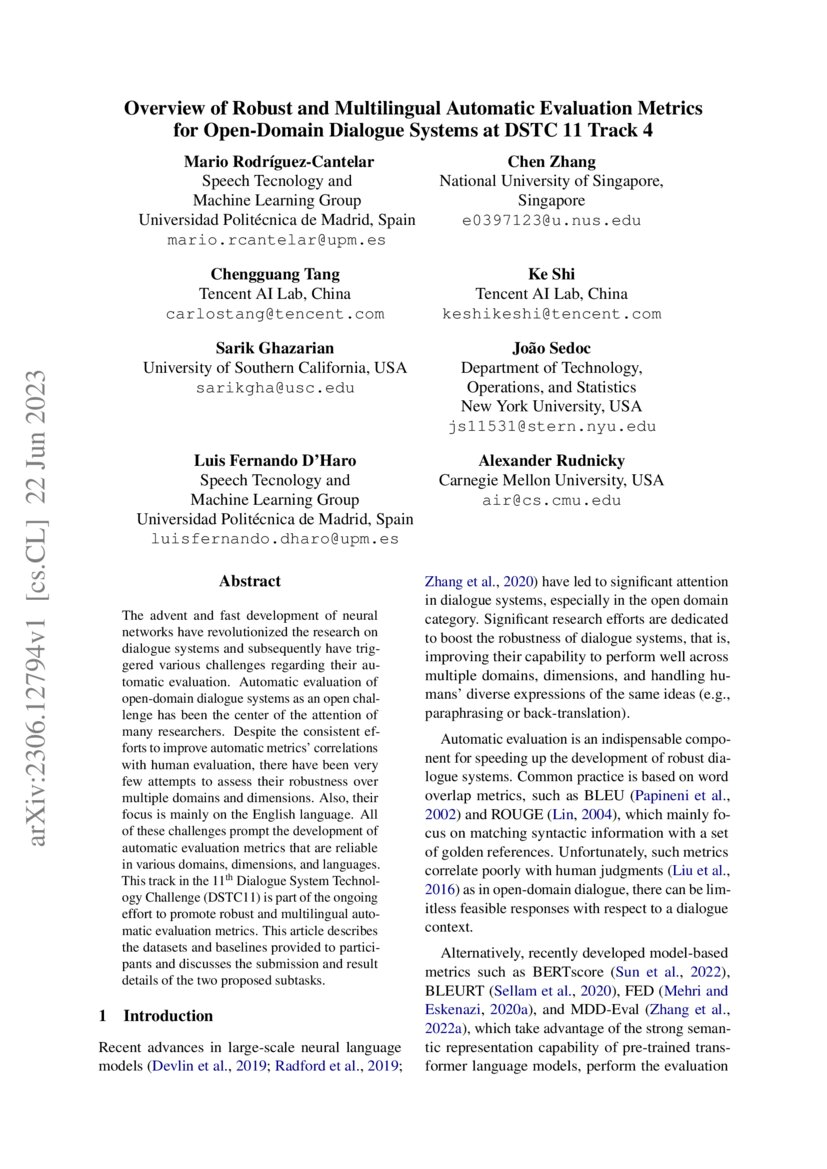 Overview Of Robust And Multilingual Automatic Evaluation Metrics For Open Domain Dialogue 3775