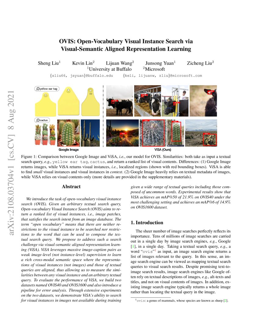 Ovis Open Vocabulary Visual Instance Search Via Visual Semantic Aligned Representation Learning