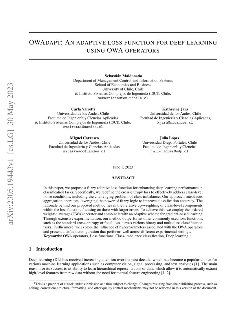 OWAdapt: An adaptive loss function for deep learning using OWA operators | DeepAI