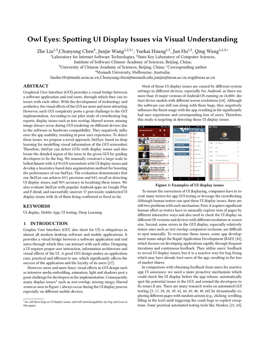 Owl Eyes: Spotting UI Display Issues via Visual Understanding | DeepAI