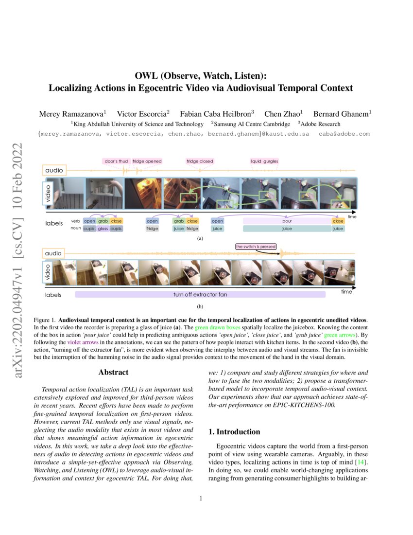 OWL (Observe, Watch, Listen): Localizing Actions in Egocentric Video ...