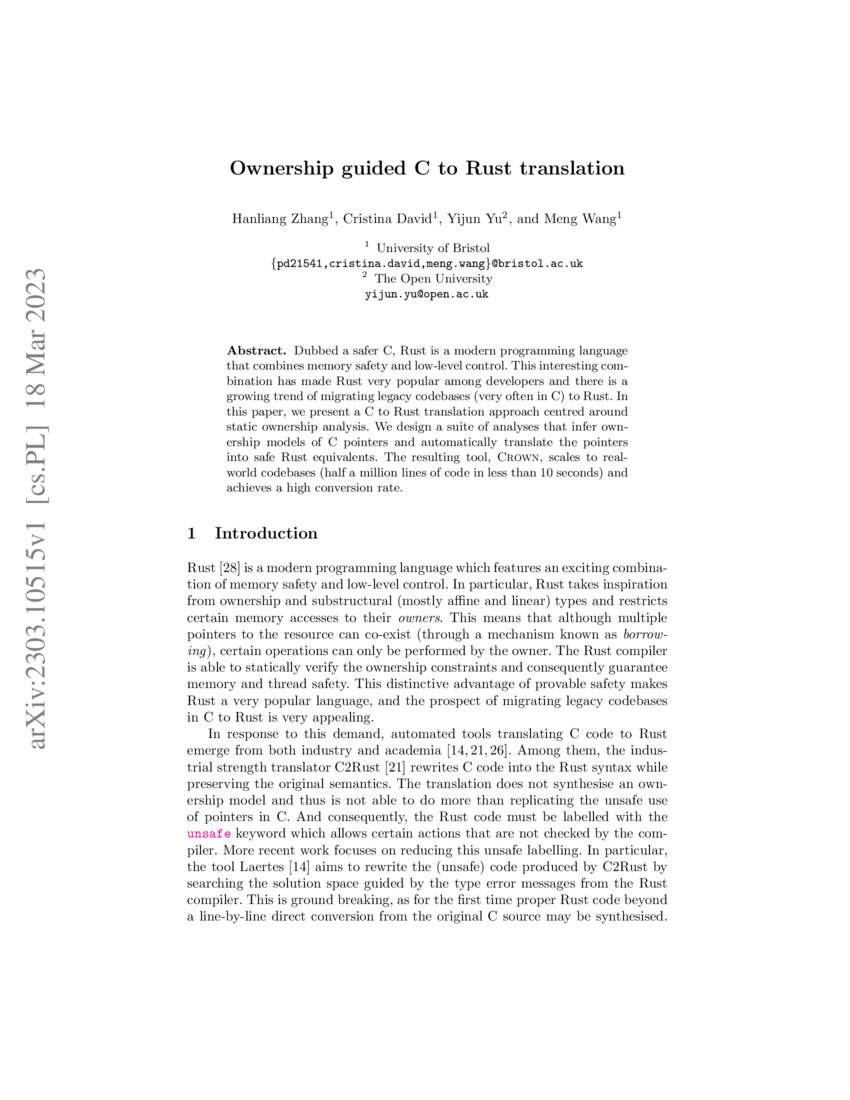 Ownership guided C to Rust translation | DeepAI
