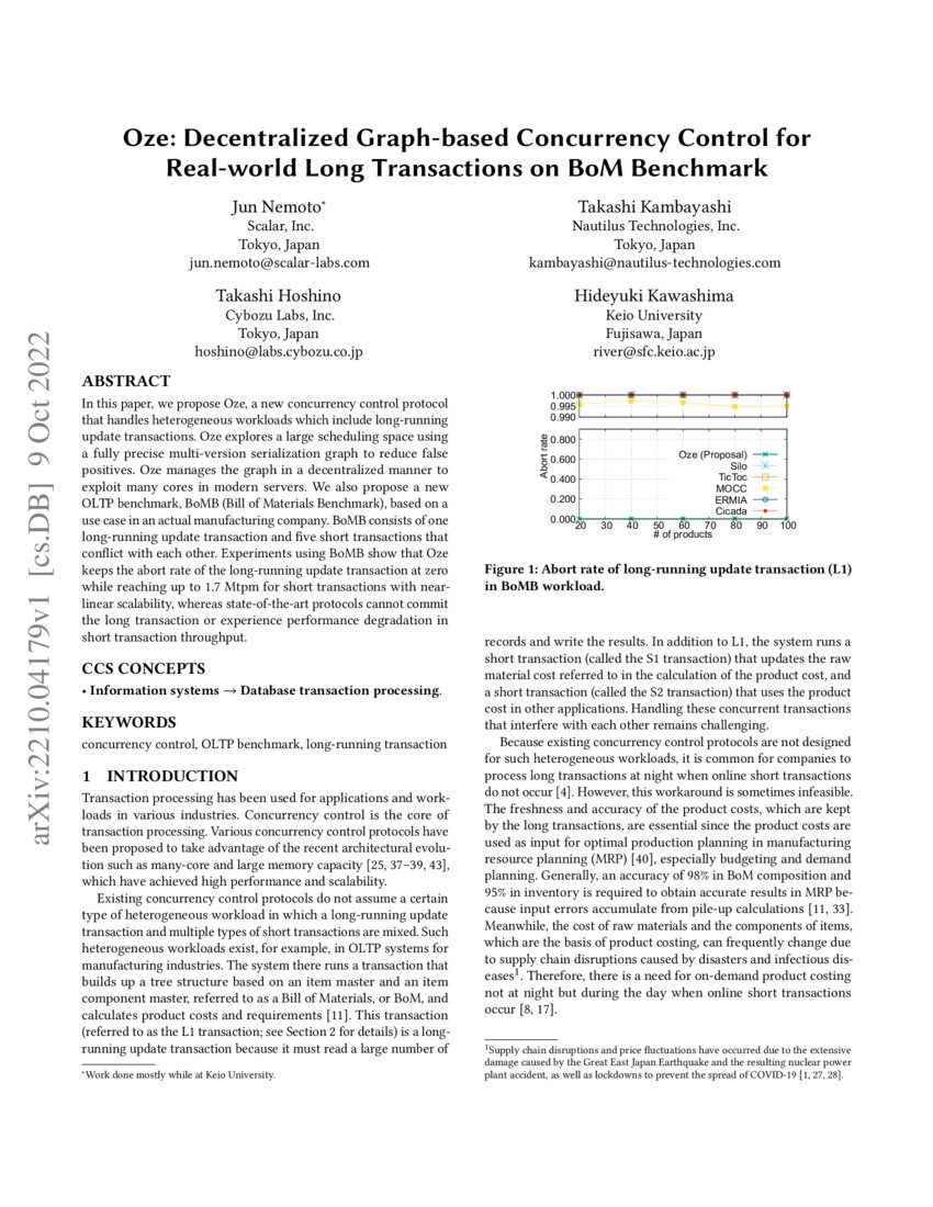 Oze Decentralized Graph Based Concurrency Control For Real World Long Transactions On Bom 