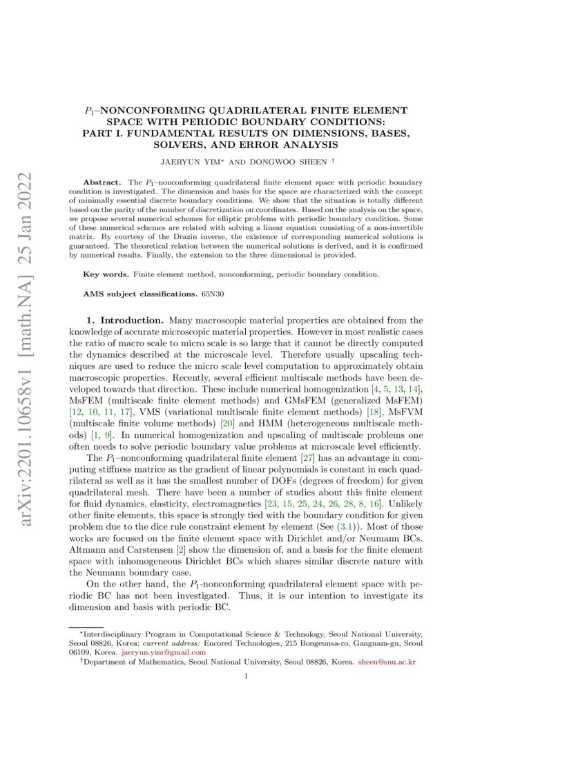 P 1 Nonconforming Quadrilateral Finite Element Space With Periodic