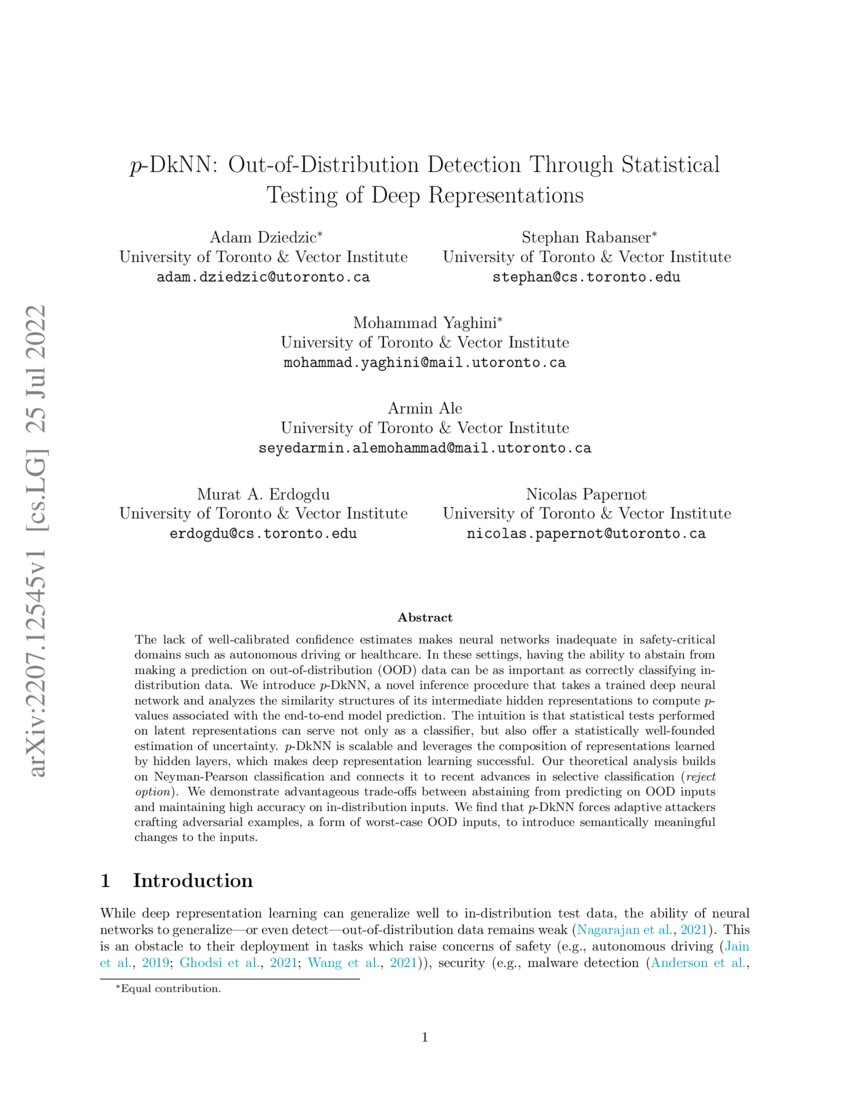 P Dknn Out Of Distribution Detection Through Statistical Testing Of