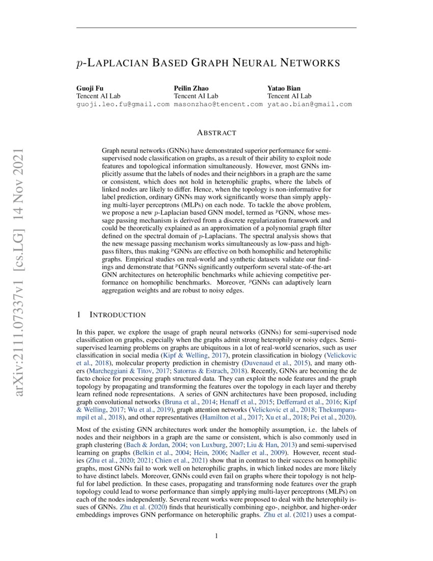 p-Laplacian Based Graph Neural Networks | DeepAI