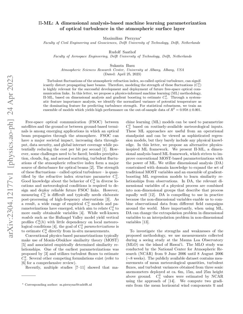Π Ml A Dimensional Analysis Based Machine Learning Parameterization Of