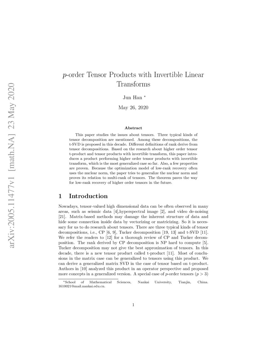 P Order Tensor Products With Invertible Linear Transforms Deepai