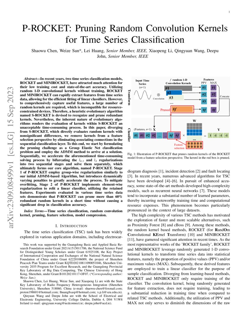 P-ROCKET: Pruning Random Convolution Kernels for Time Series Classification | DeepAI