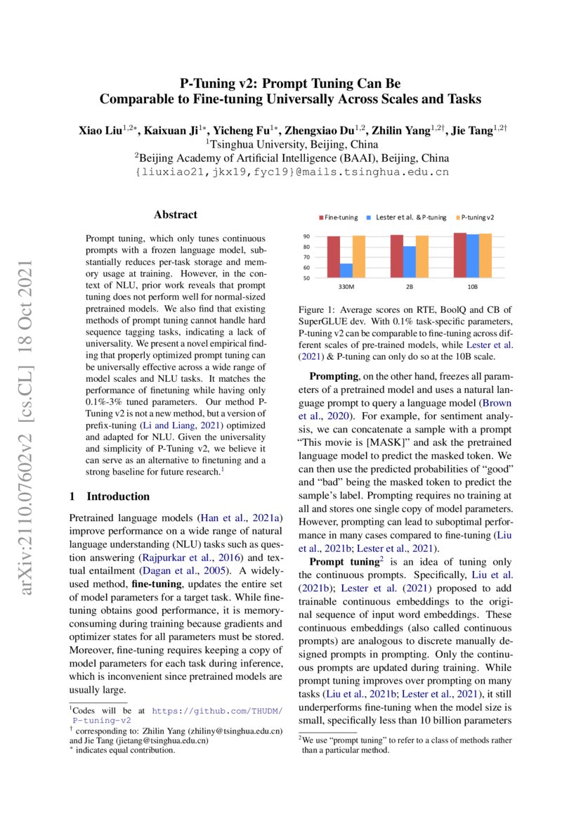 P Tuning V2 Prompt Tuning Can Be Comparable To Fine Tuning Universally Across Scales And Tasks
