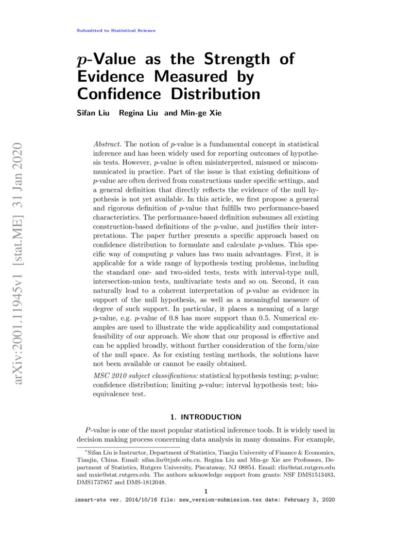 p-Value as the Strength of Evidence Measured by Confidence Distribution ...