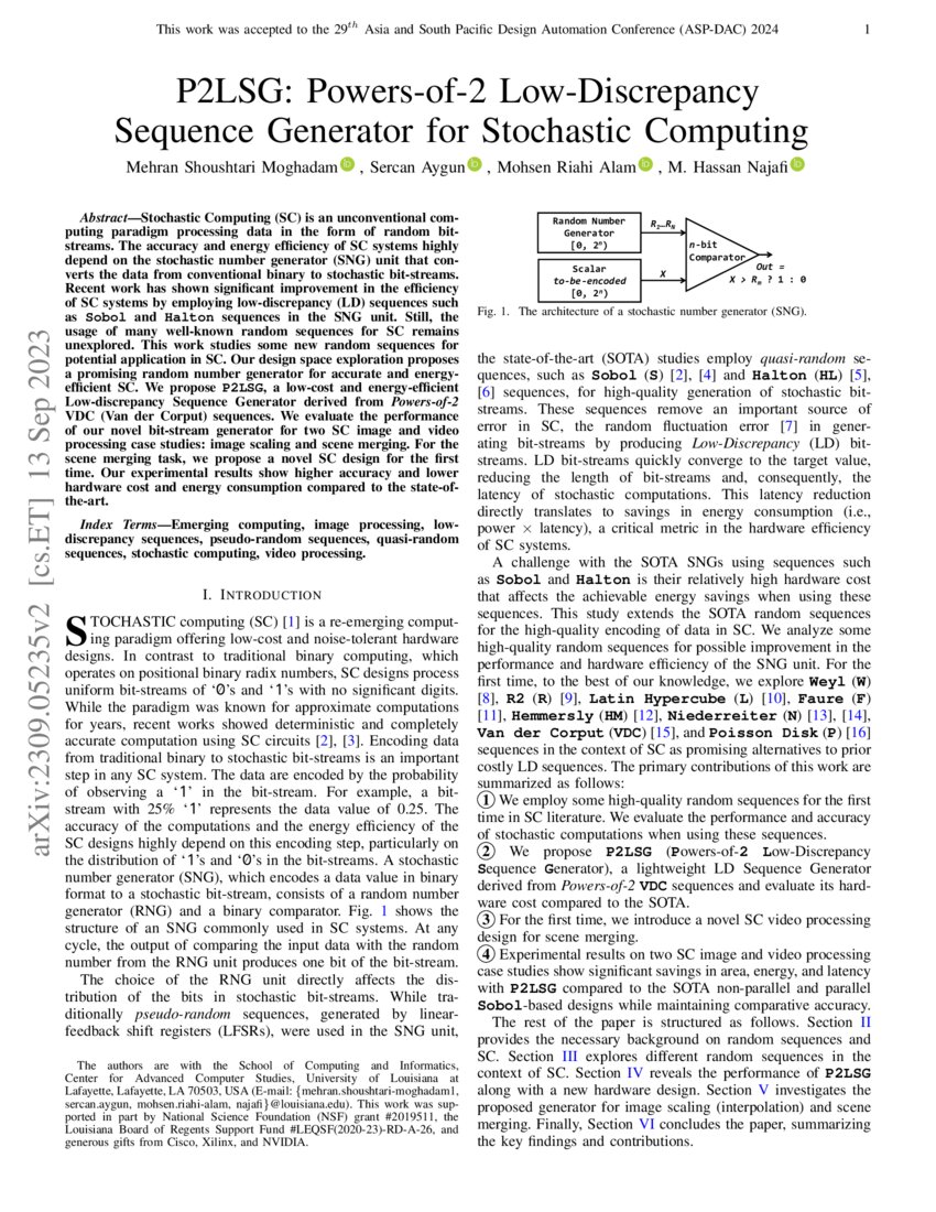 P2lsg Powers Of 2 Low Discrepancy Sequence Generator For Stochastic Computing Deepai 