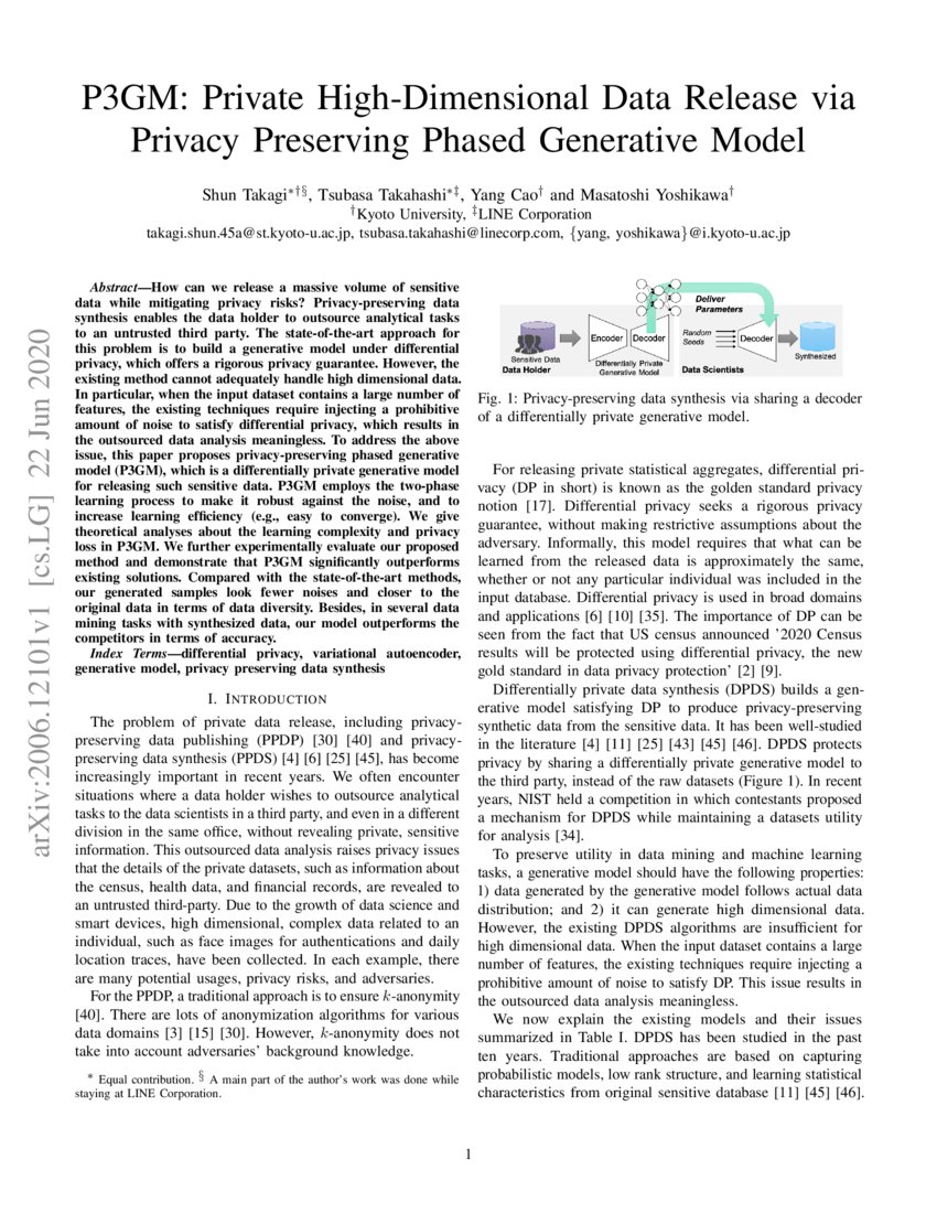 P3GM: Private High-Dimensional Data Release via Privacy Preserving Phased Generative Model | DeepAI