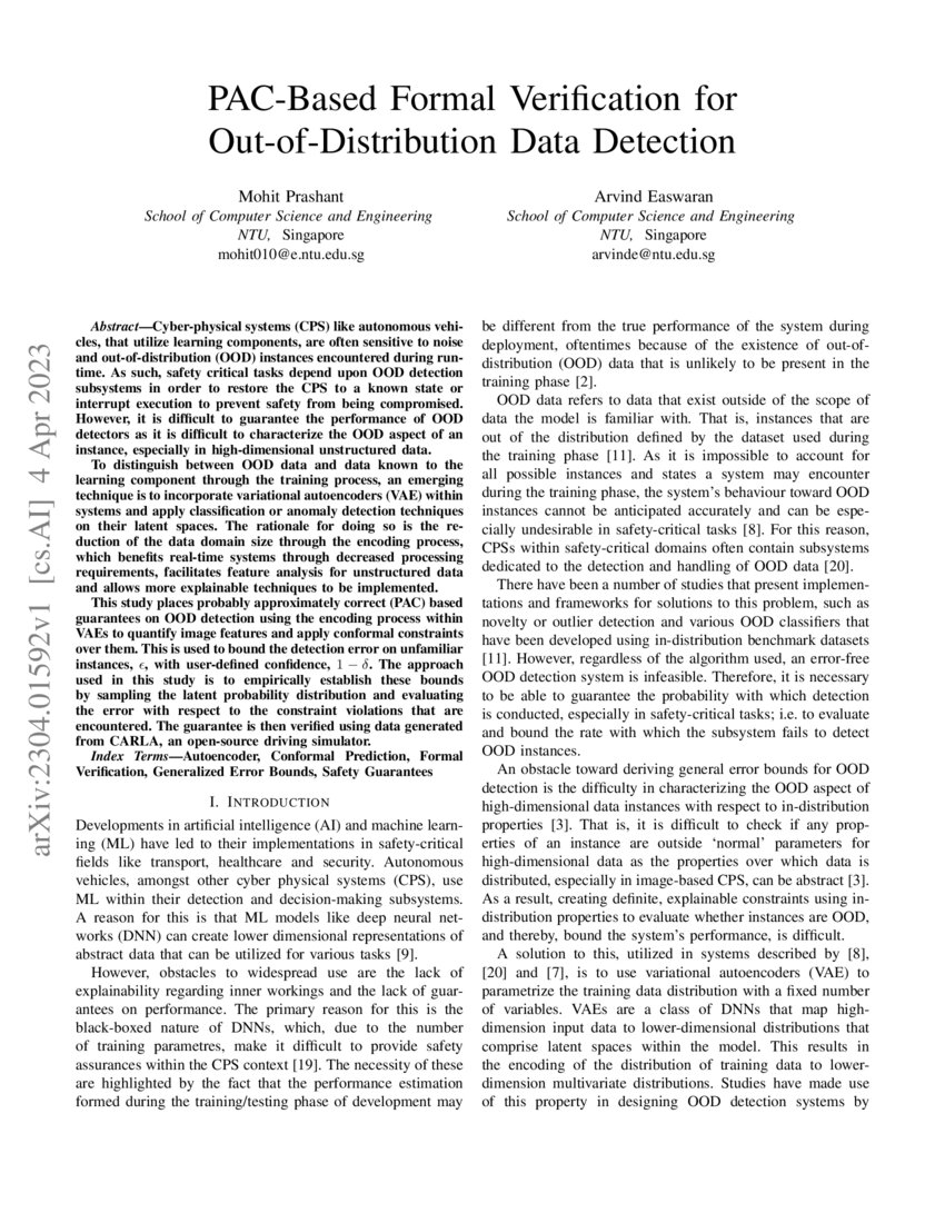 Pac Based Formal Verification For Out Of Distribution Data Detection