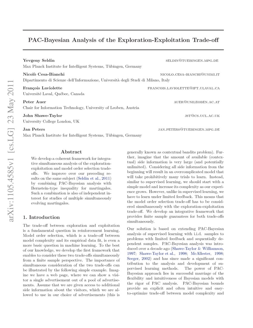 Pac Bayesian Analysis Of The Exploration Exploitation Trade Off Deepai