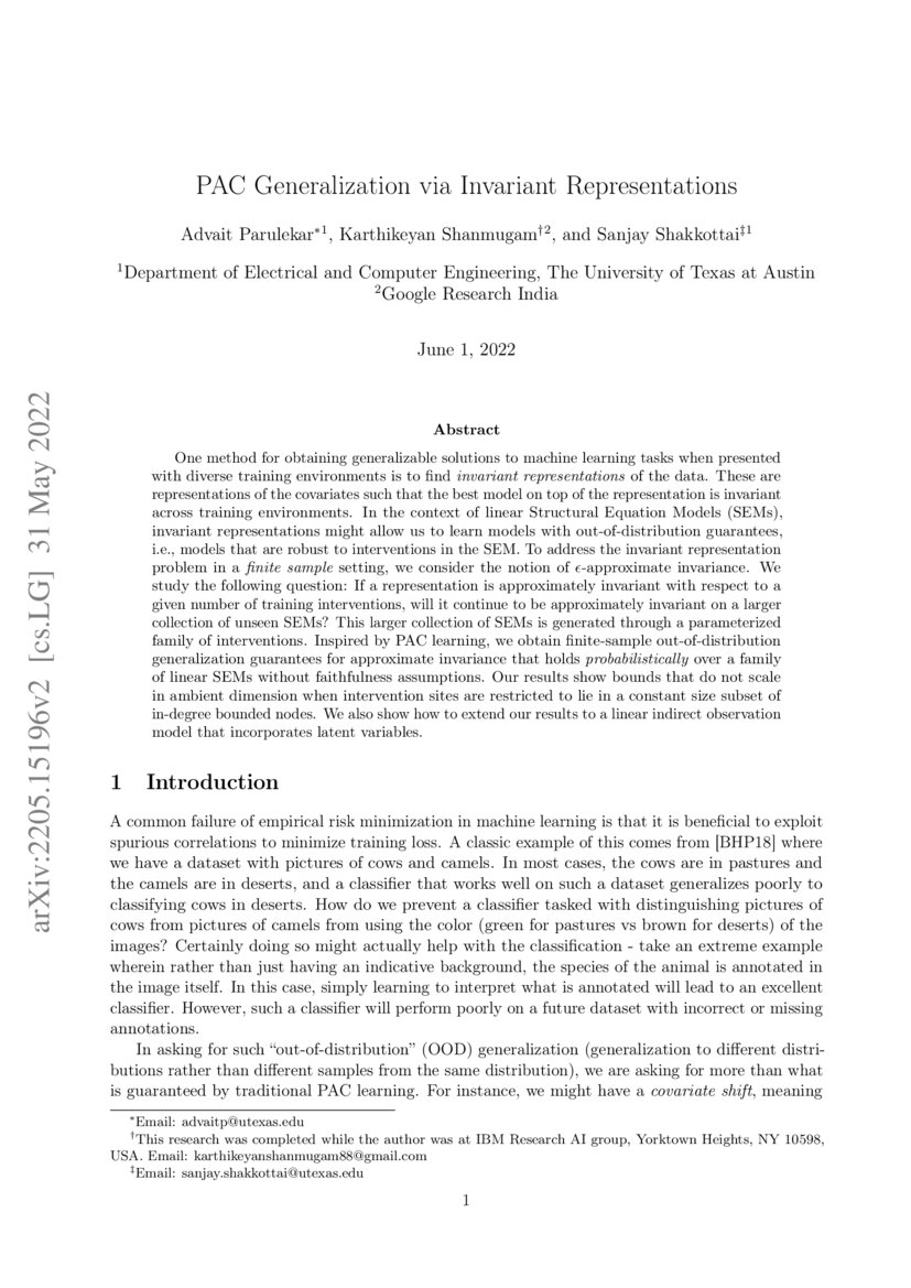 Pac Generalization Via Invariant Representations Deepai