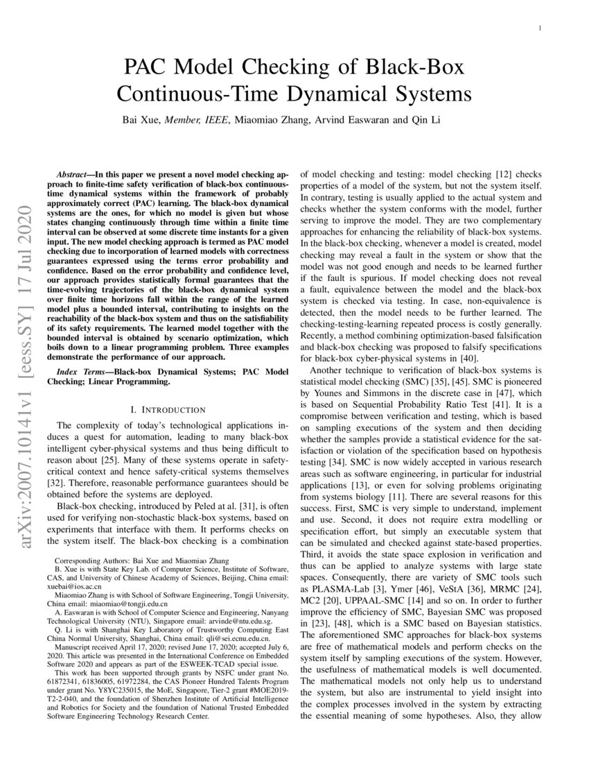 Pac Model Checking Of Black Box Continuous Time Dynamical Systems Deepai
