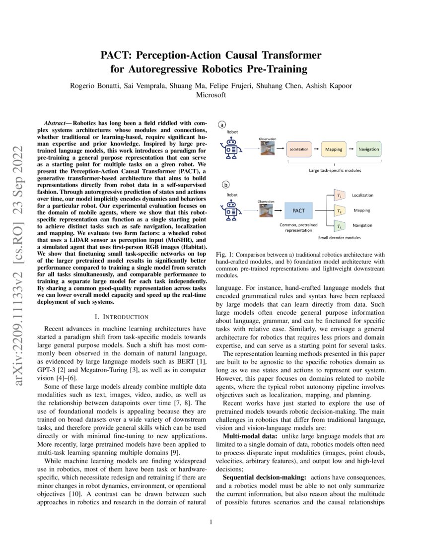 PACT: Perception-Action Causal Transformer for Autoregressive Robotics Pre-Training | DeepAI