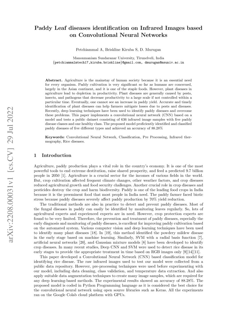 Paddy Leaf Diseases Identification On Infrared Images Based On