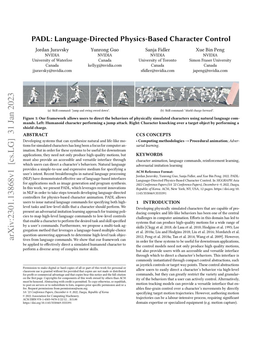 PADL: Language-Directed Physics-Based Character Control | DeepAI