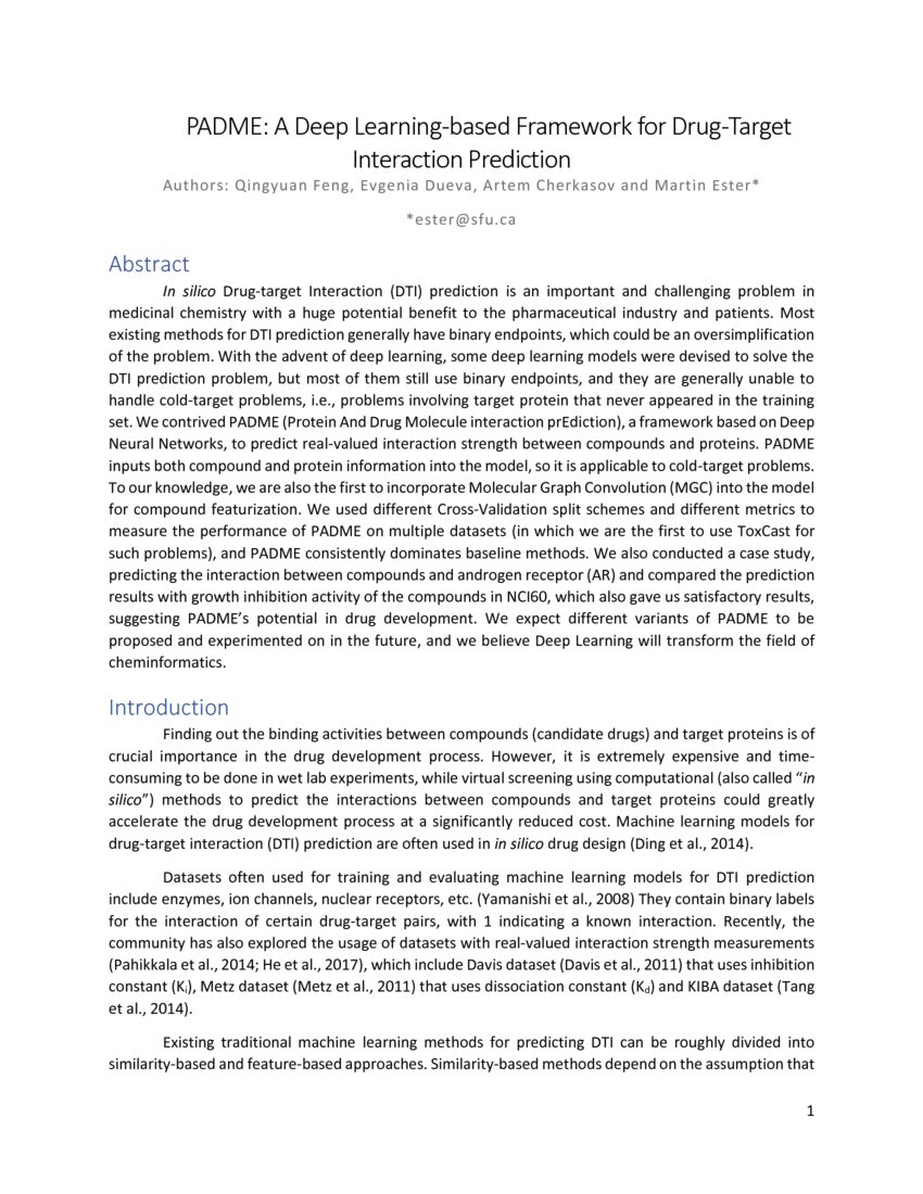 PADME: A Deep Learning-based Framework for Drug-Target Interaction Prediction | DeepAI