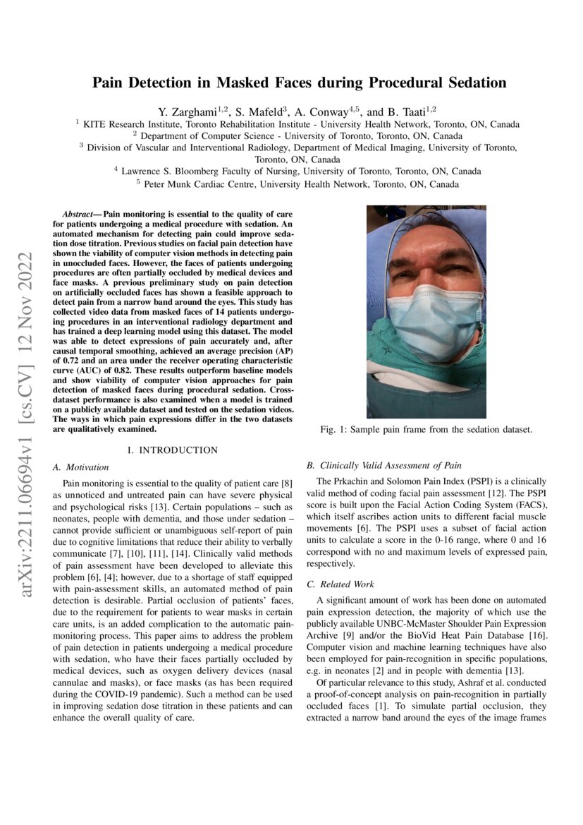 Pain Detection in Masked Faces during Procedural Sedation | DeepAI