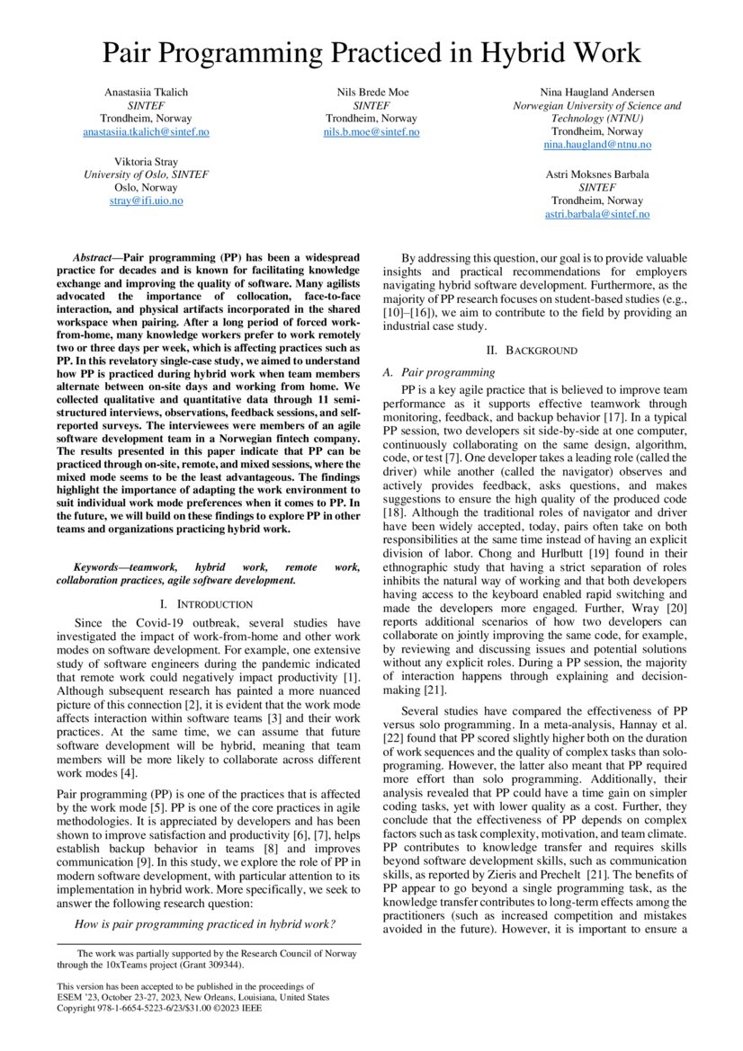 Pair Programming Practiced in Hybrid Work | DeepAI