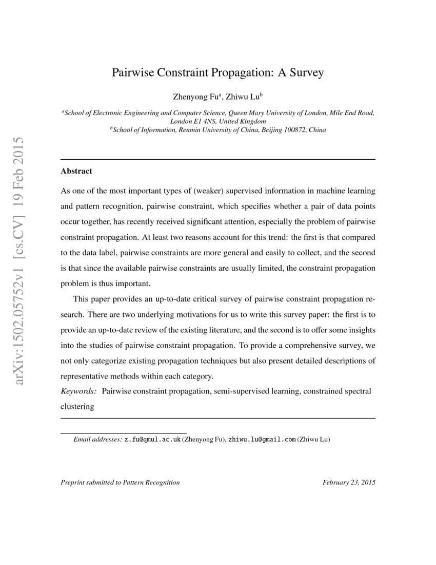 Pairwise Constraint Propagation A Survey Deepai 