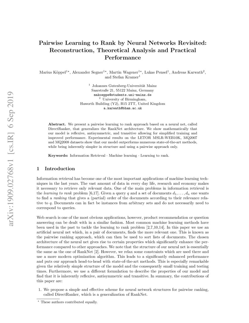 Pairwise Learning to Rank by Neural Networks Revisited: Reconstruction, Theoretical Analysis and ...