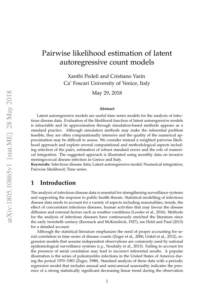 Pairwise Likelihood Estimation Of Latent Autoregressive Count Models Deepai