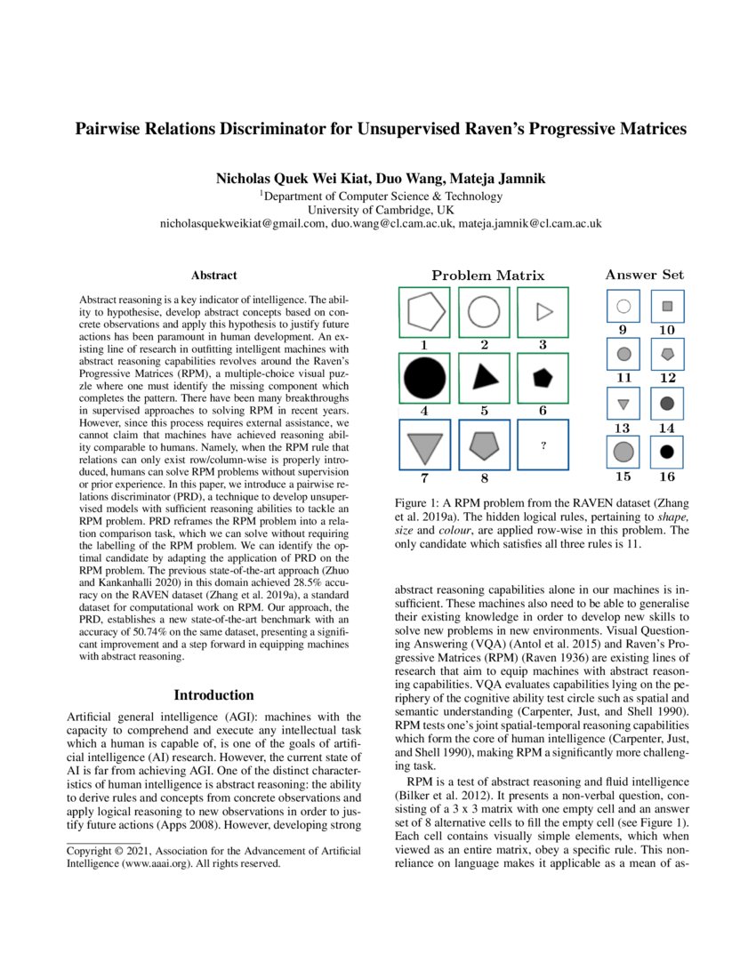 Pairwise Relations Discriminator for Unsupervised Raven's Progressive Matrices | DeepAI