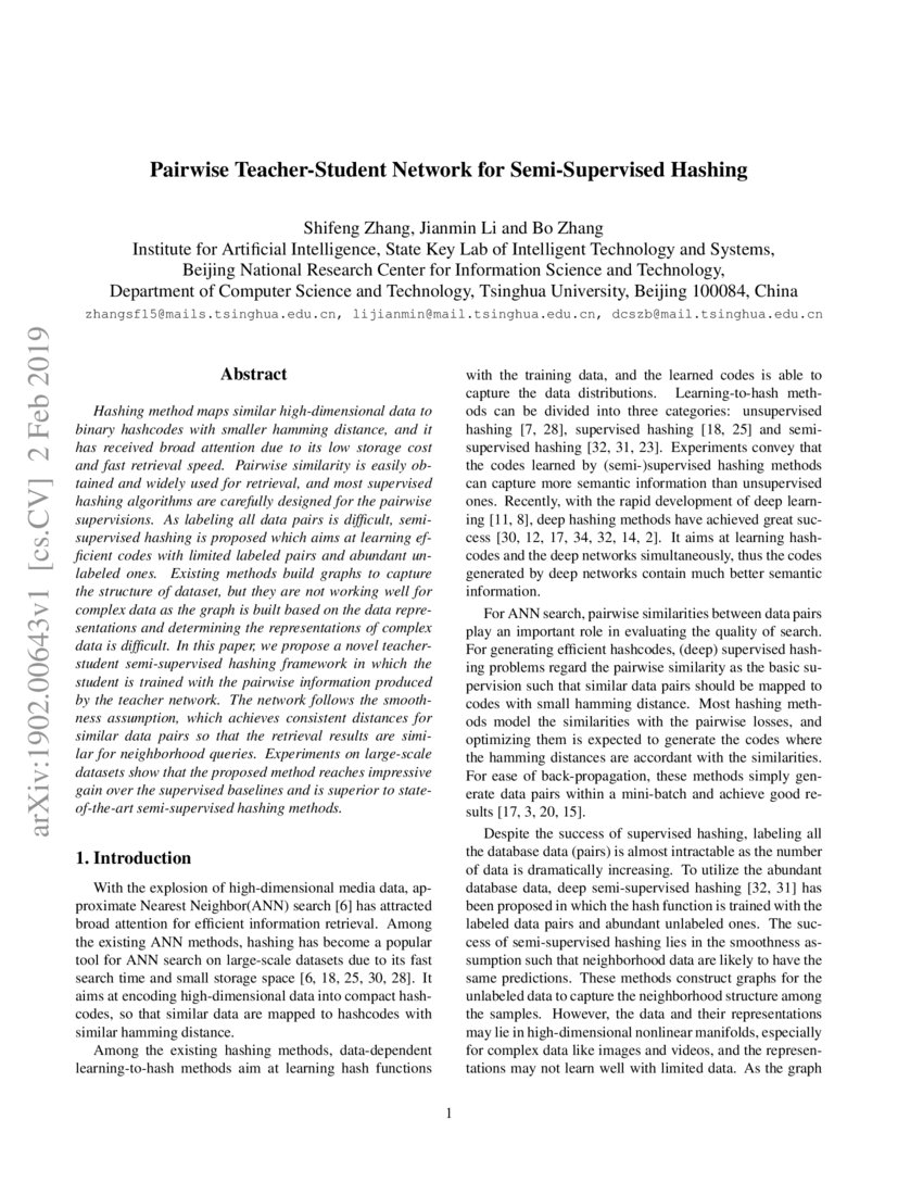 Pairwise Teacher-Student Network for Semi-Supervised Hashing | DeepAI Pairwise Teacher-Student Network for Semi-Supervised Hashing | DeepAI