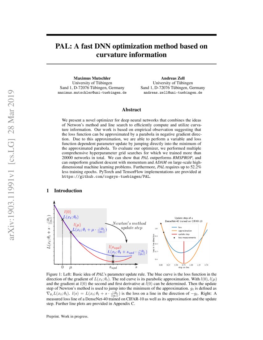 PAL: A fast DNN optimization method based on curvature information | DeepAI