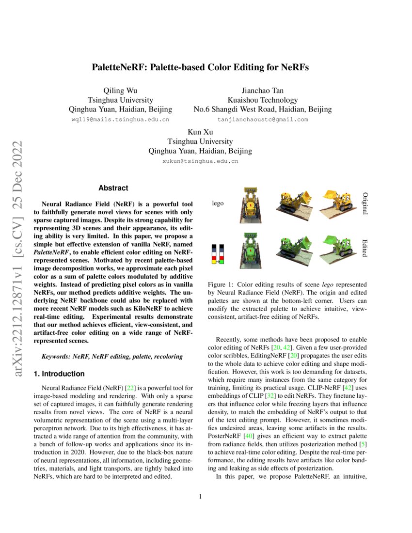 PaletteNeRF: Palette-based Color Editing for NeRFs | DeepAI