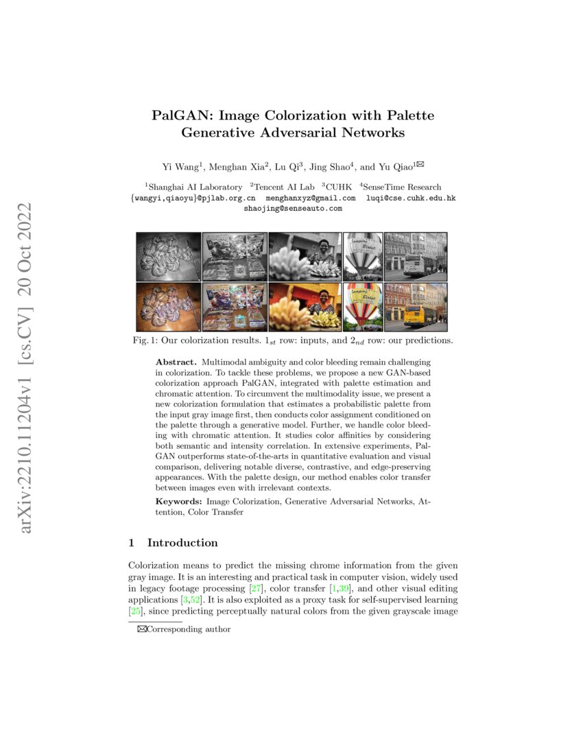 Palgan Image Colorization With Palette Generative Adversarial Networks Deepai
