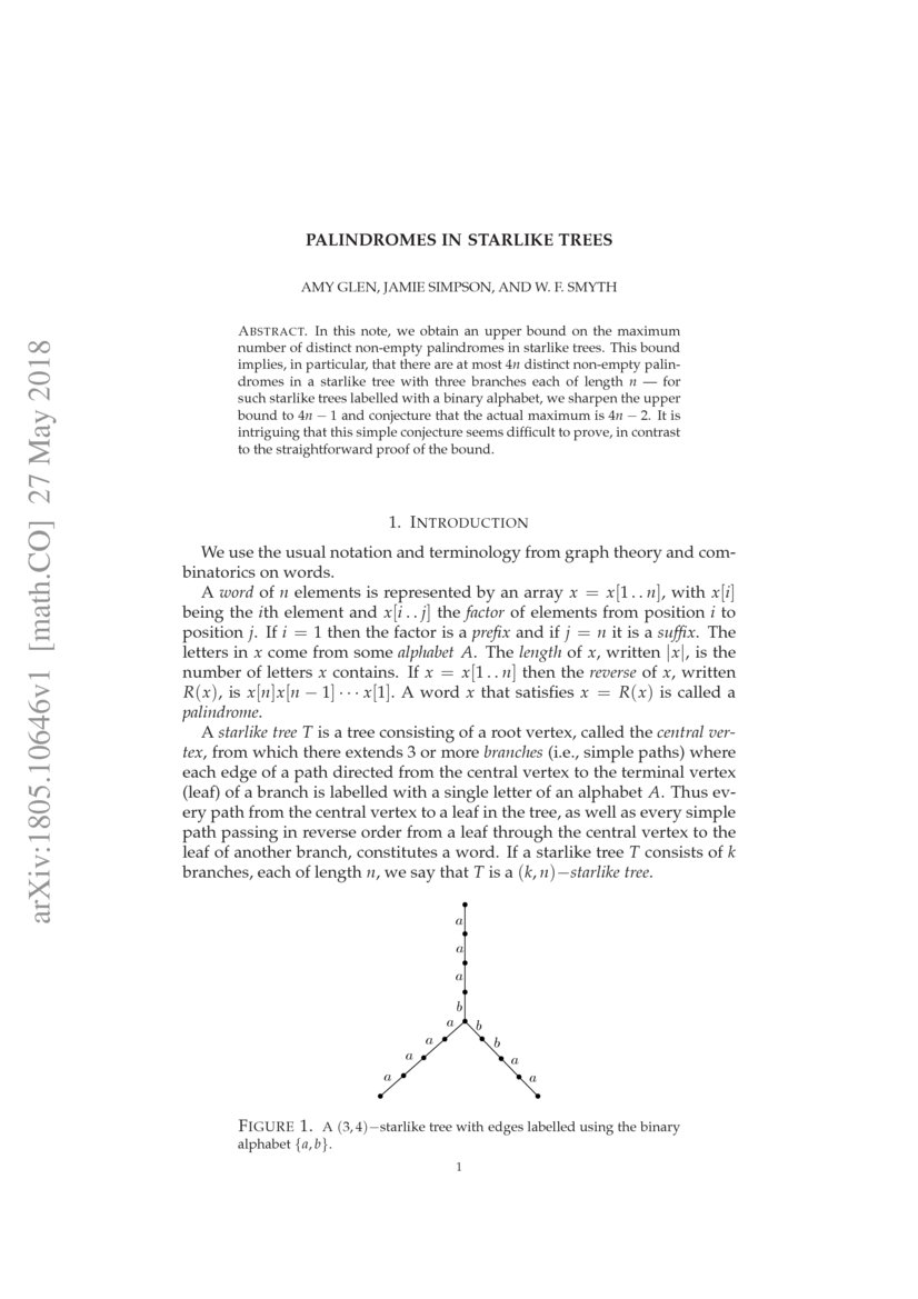 Palindromes in starlike trees | DeepAI